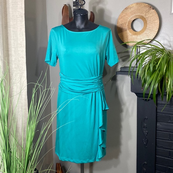 the paragon | Dresses | The Paragon Teal Ruffle Side Empire Waist Dress ...